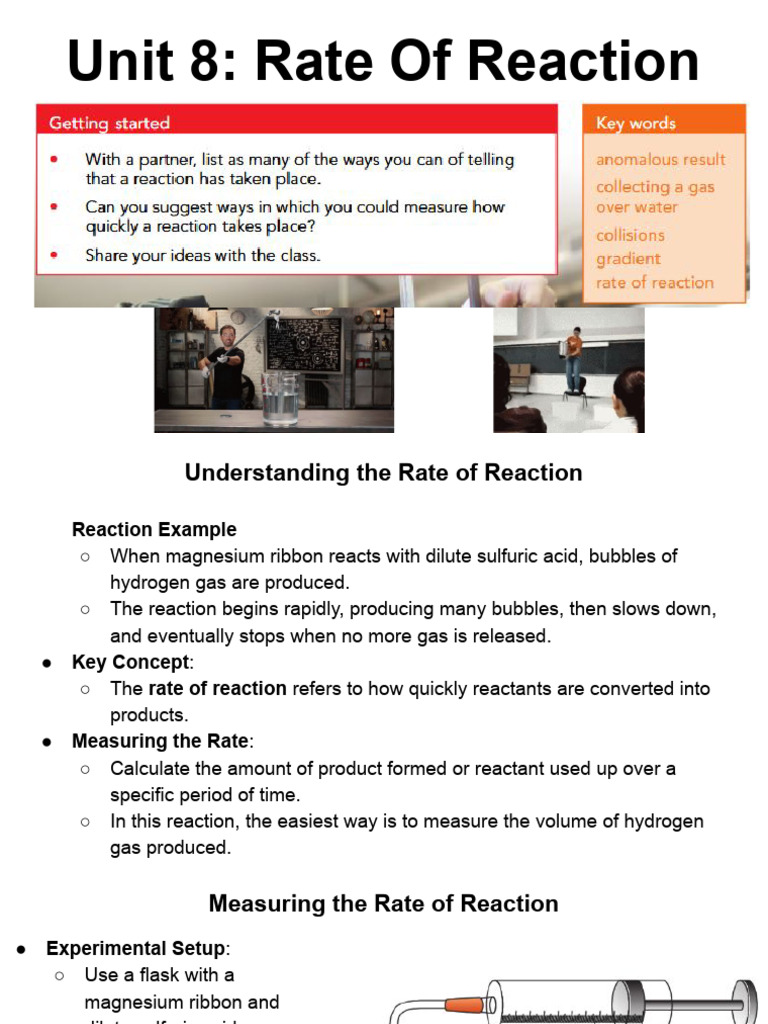 Gr.8 Unit 8 Rate of Reaction | PDF | Chemical Reactions | Reaction Rate