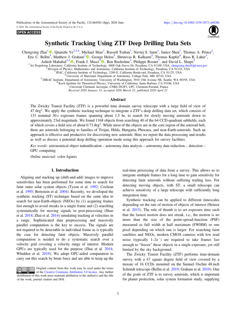 Synthetic Tracking Using ZTF Deep Drilling Data Se | PDF | Charge ...