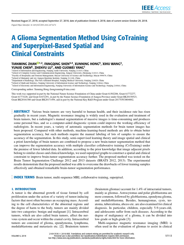 A Glioma Segmentation Method Using CoTraining and Superpixel-Based Spatial and Clinical ...