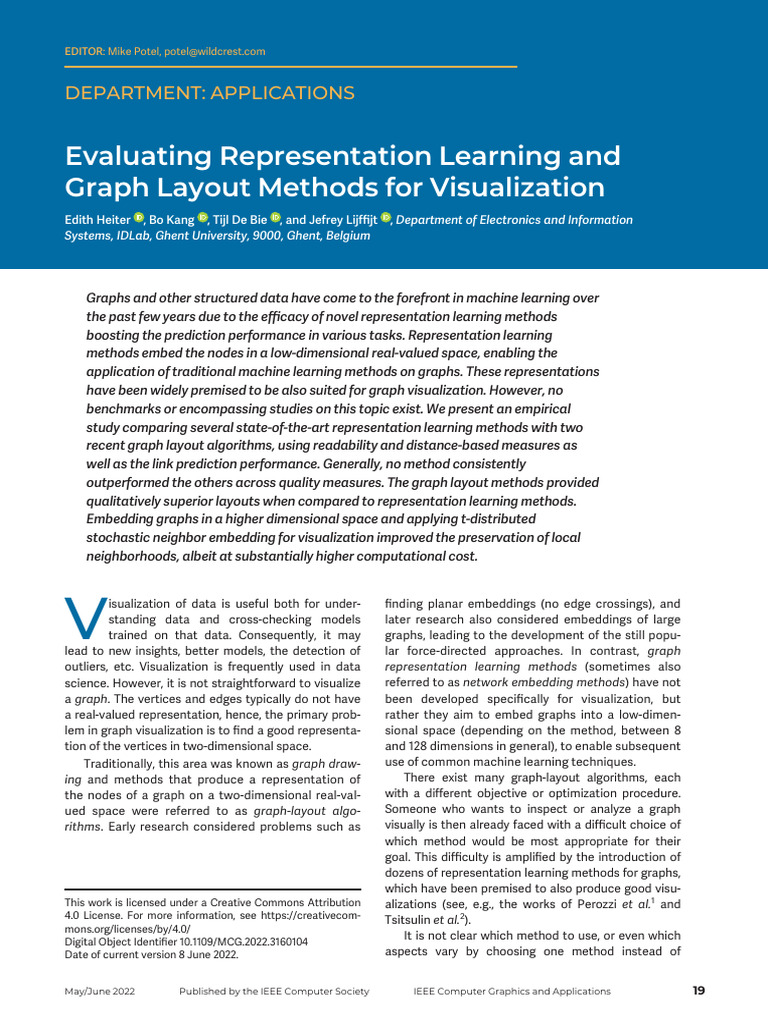 Evaluating Representation Learning and Graph Layout Methods For Visualization | PDF | Machine ...