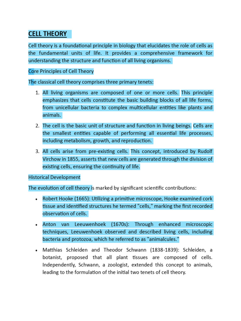 CELL THEORY Na Prokaryotic Eukaryoic Cell | PDF | Cell (Biology ...