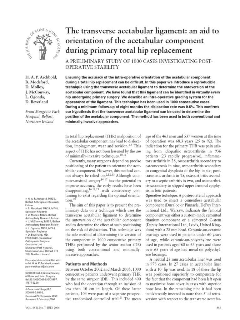 The Transverse Acetabular Ligament: An Aid To Orientation of The ...