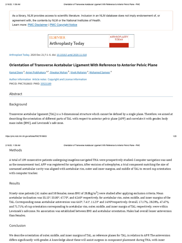 Orientation of Transverse Acetabular Ligament With Reference To ...