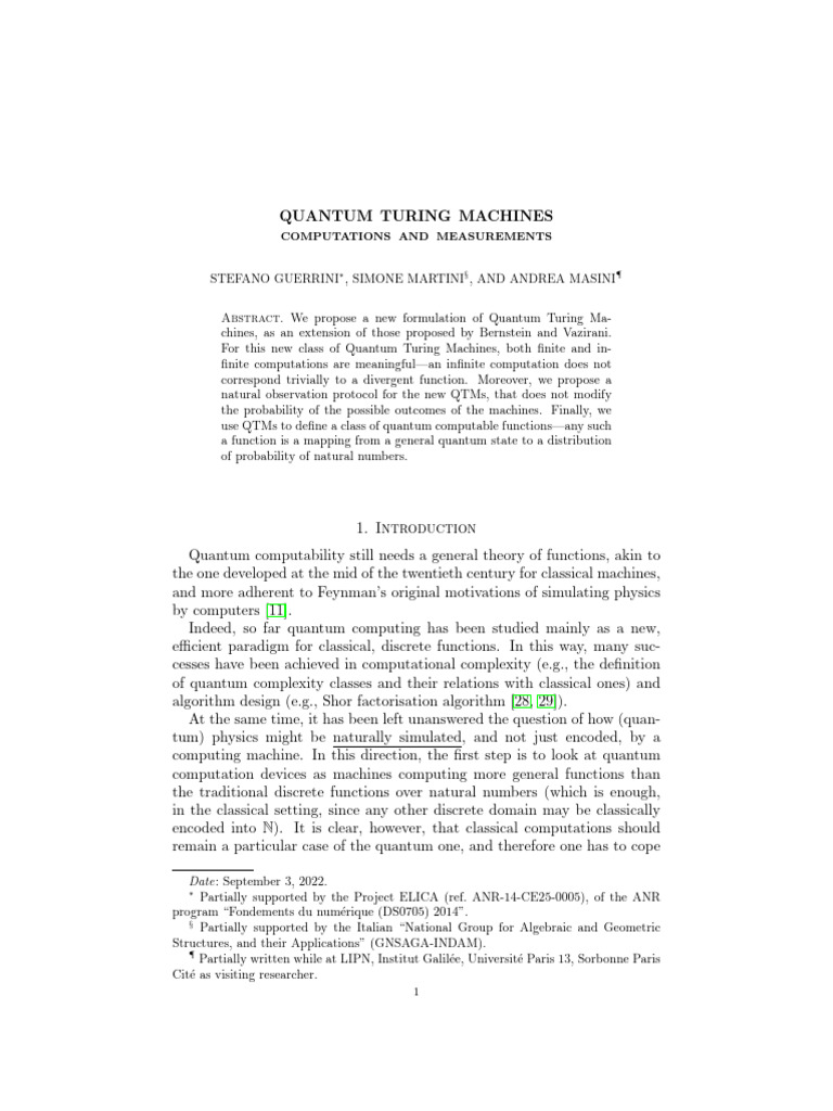 Quantum Turing Machines | PDF | Basis (Linear Algebra) | Hilbert Space