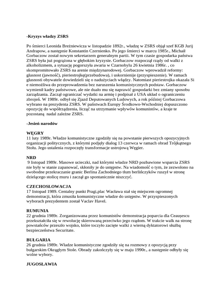 Historia 4 Kryzys Władzy ZSRS | PDF
