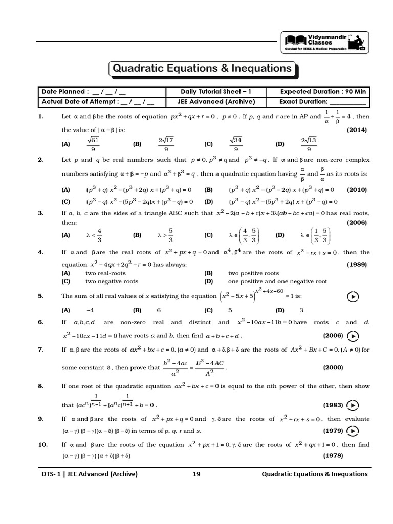 Quadratic Equations & Inequations Guide | PDF | Mathematical Objects ...