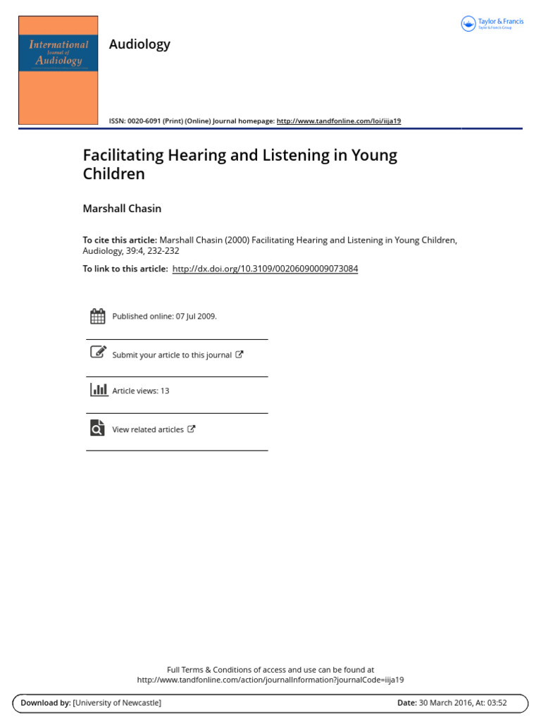 Facilitating Hearing and Listening in Young Children (International ...