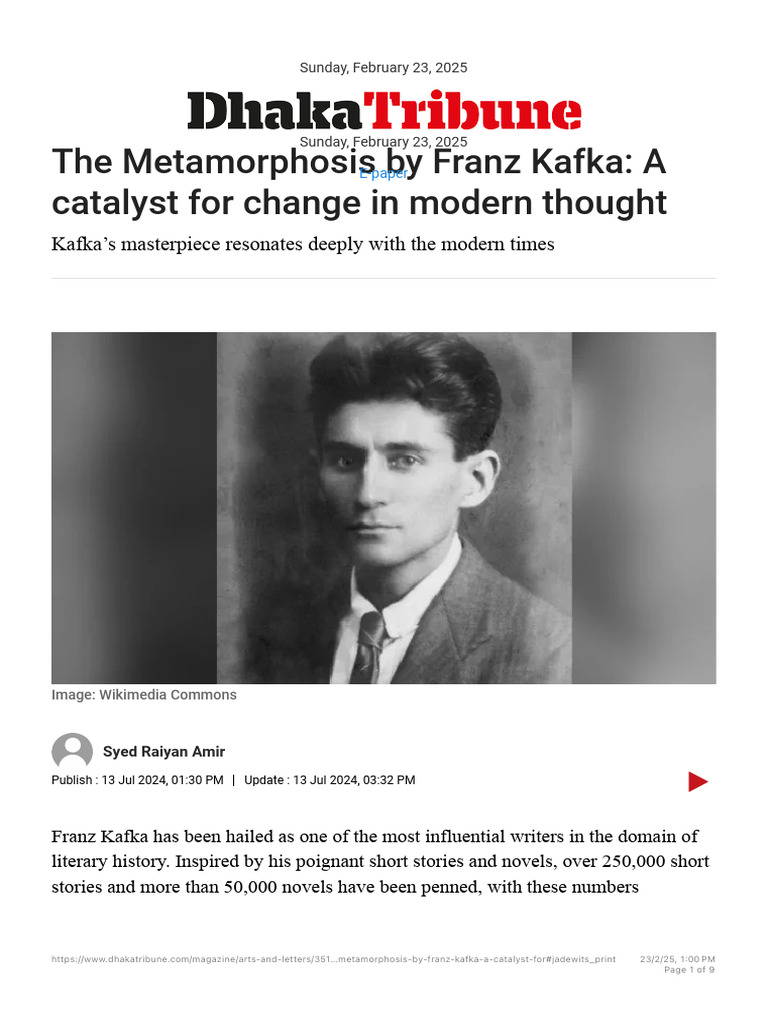 The Metamorphosis by Franz Kafka - A Catalyst For Change in Modern Thought | PDF | The ...