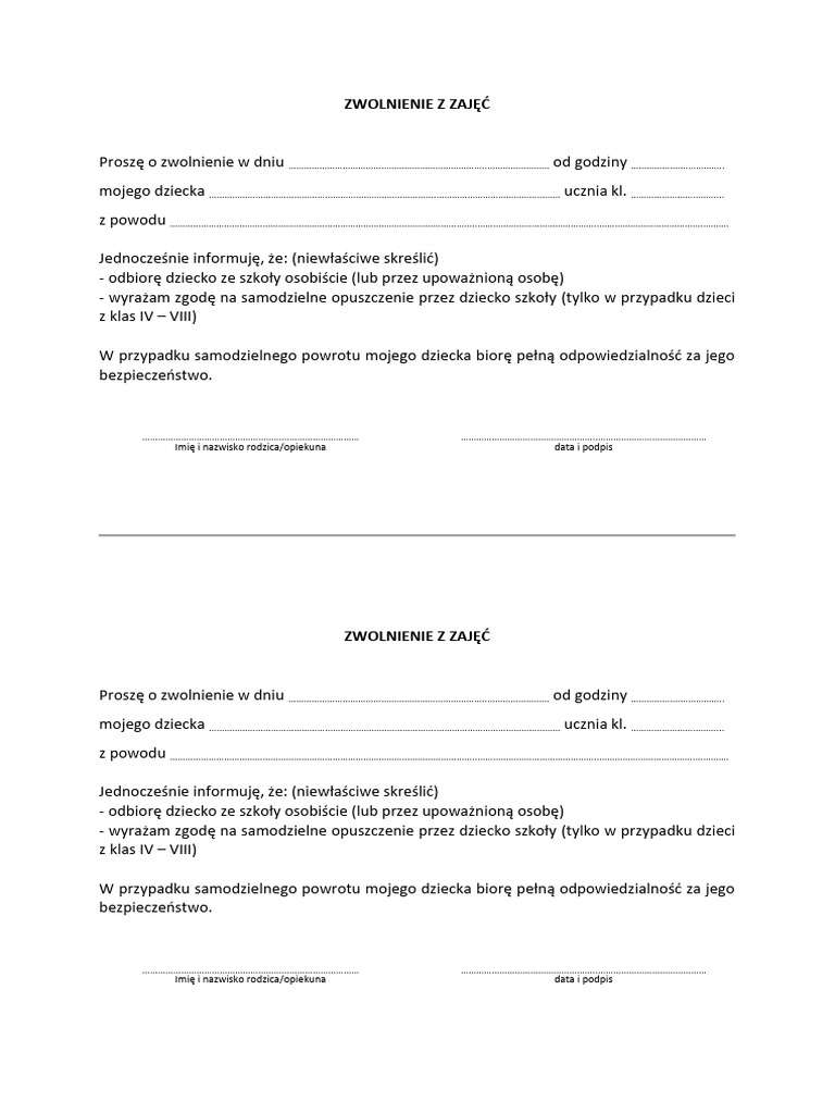 Zwolnienie z Zajec | PDF