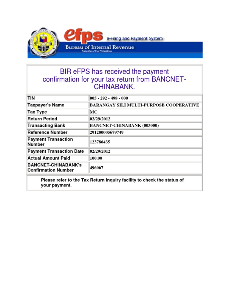 Bir Efps Receipt | PDF | Business | Finance & Money Management