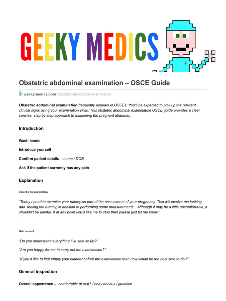 Abdominal Examination OSCE Guide | PDF | Fetus | Abdomen
