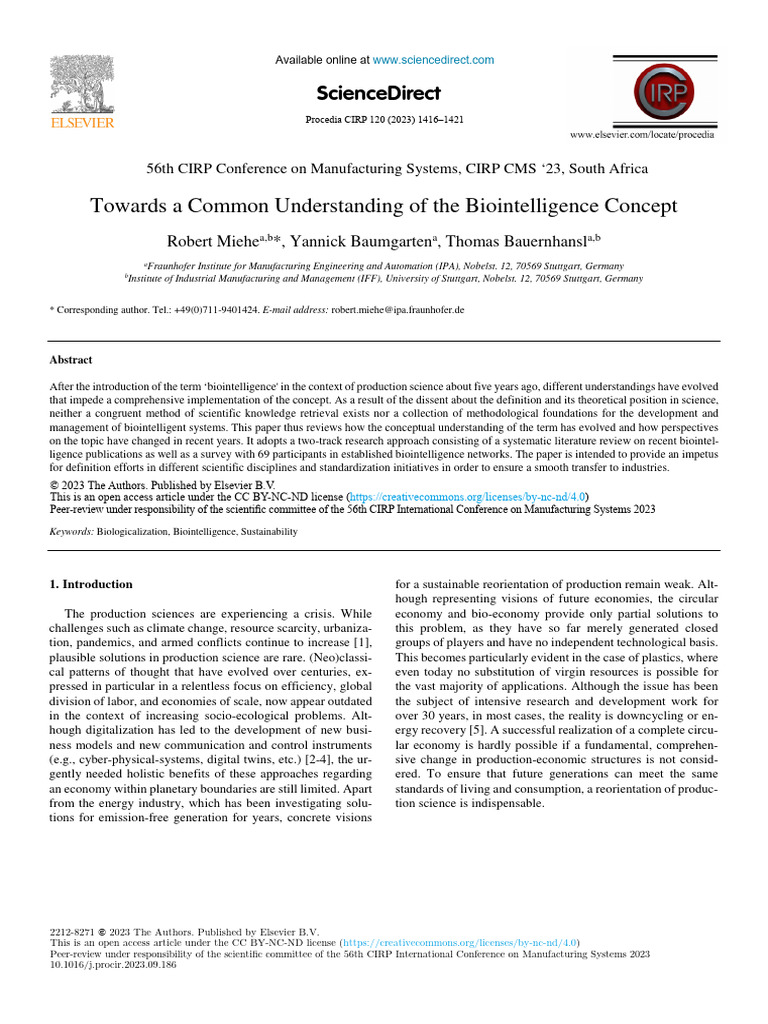 Towards A Common Understanding of The Biointelligence Concept | PDF | Science | Information