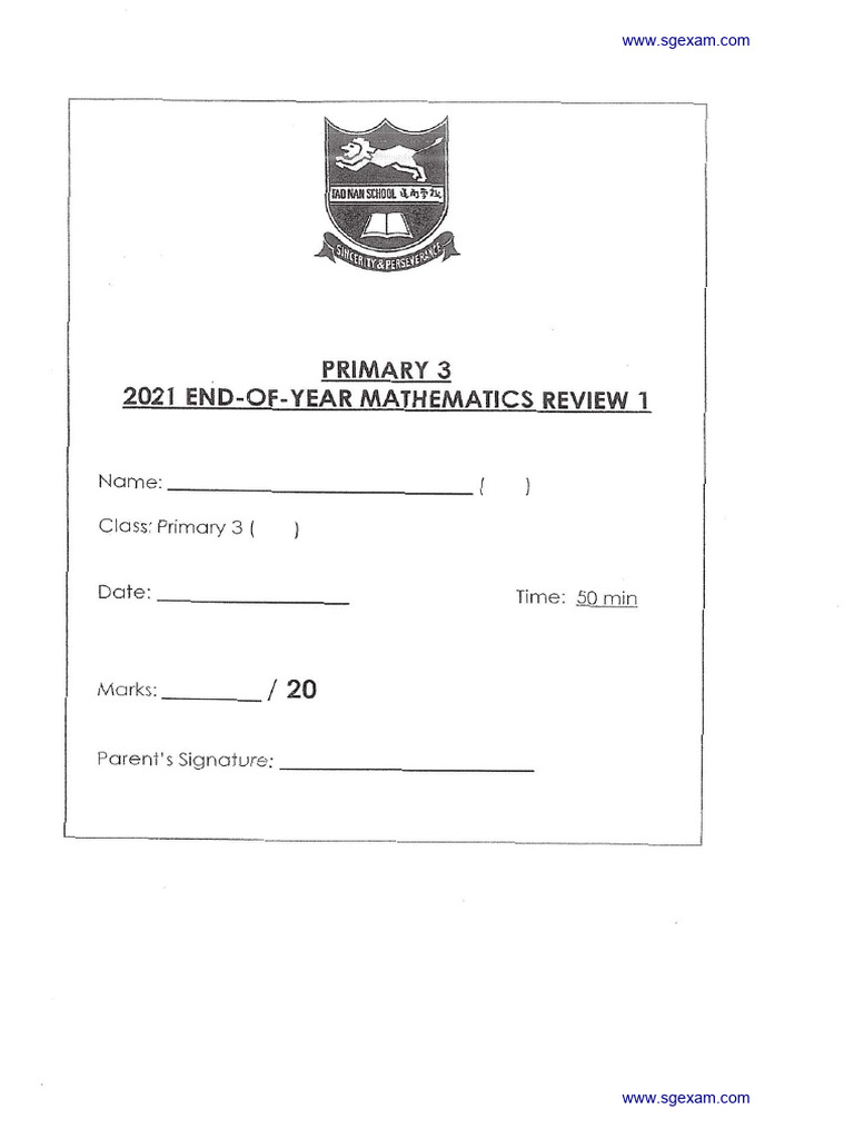 2021-P3-Maths-End of Year Review 1-Tao Nan | PDF