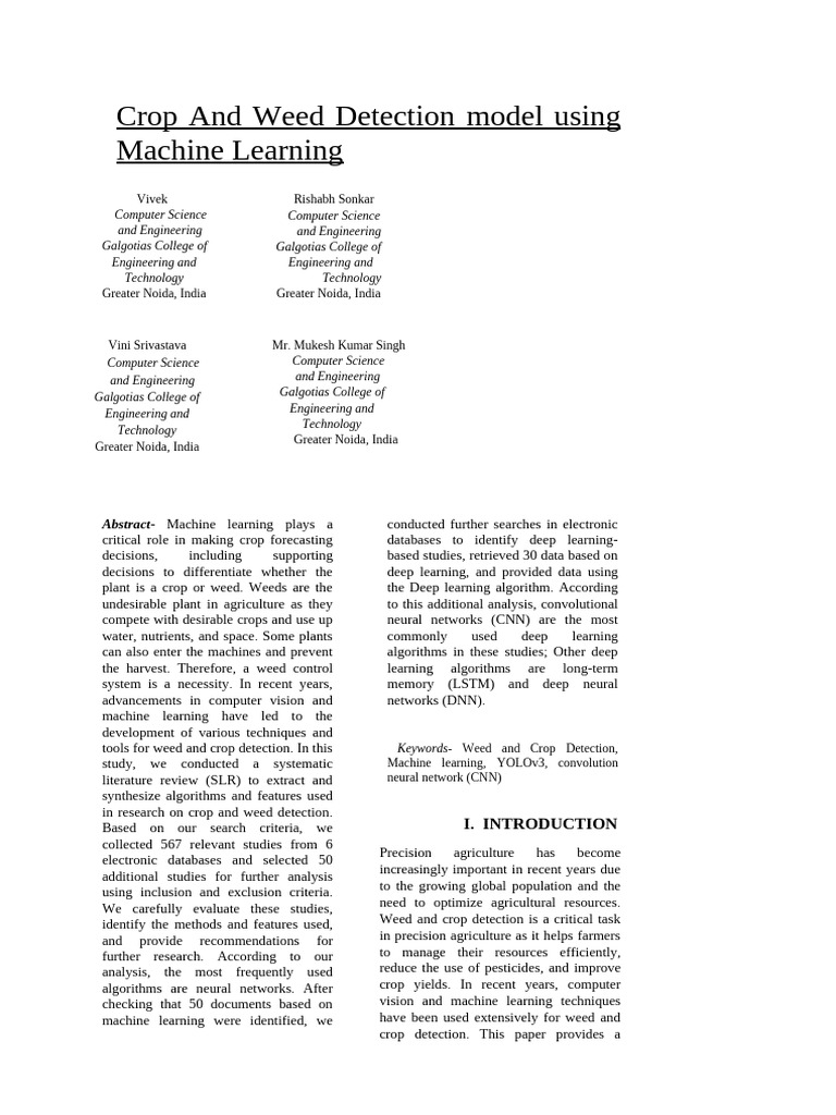 Crop and Weed Detection (Research Paper) | PDF | Machine Learning ...
