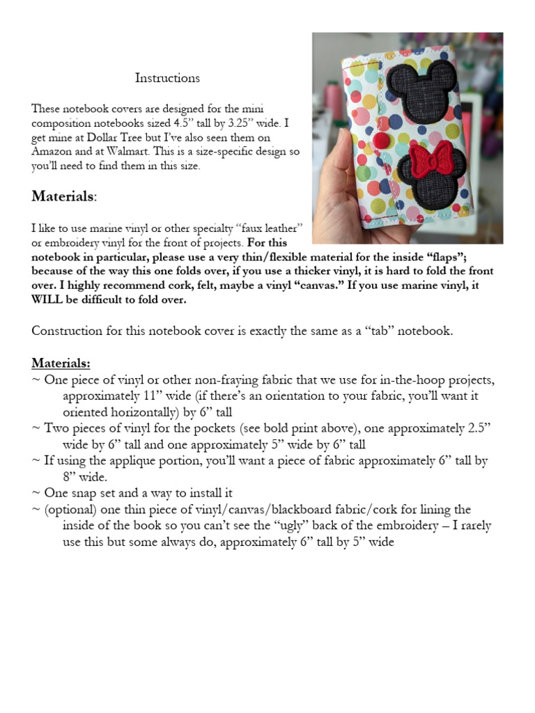 Mini Composition Book Cover Instructions - Envelope | PDF | Appliqué