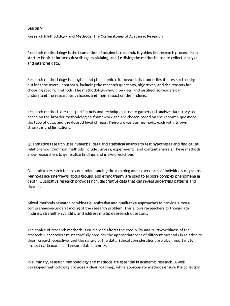 Lesson 9 Methodology | PDF | Methodology | Qualitative Research