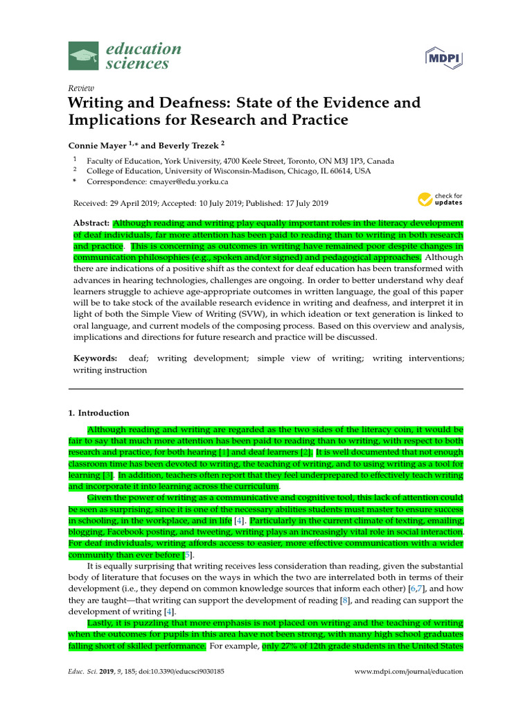 Writing and Deafness State of The Evidence and Imp | PDF | Hearing Loss ...