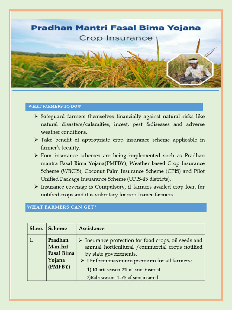 Crop Insurance Schemes for Farmers | PDF | Agriculture