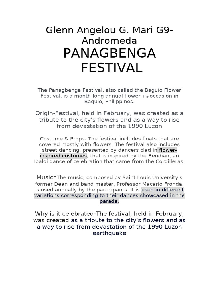 Panagbenga Festival: A Floral Tribute | PDF