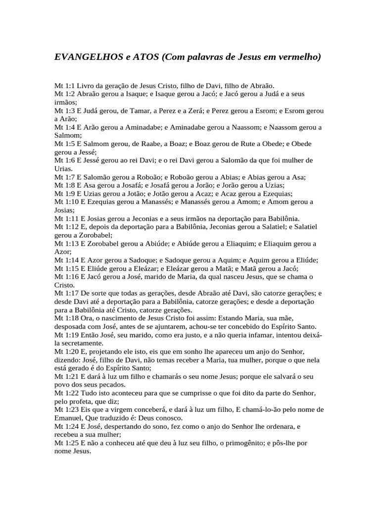EVANGELHOS (Palavras de Jesus em Vermelho) | PDF | Jesus | Evangelho de ...