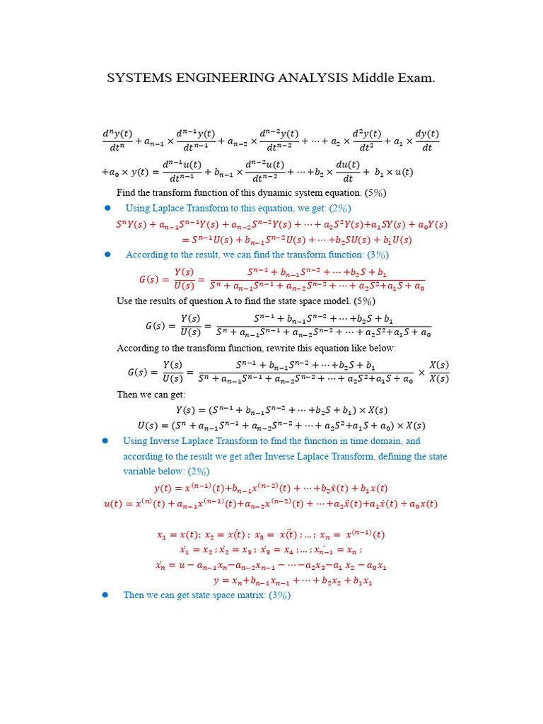 Systems Engineering Analysis Exam Solutions | PDF | Mathematical ...