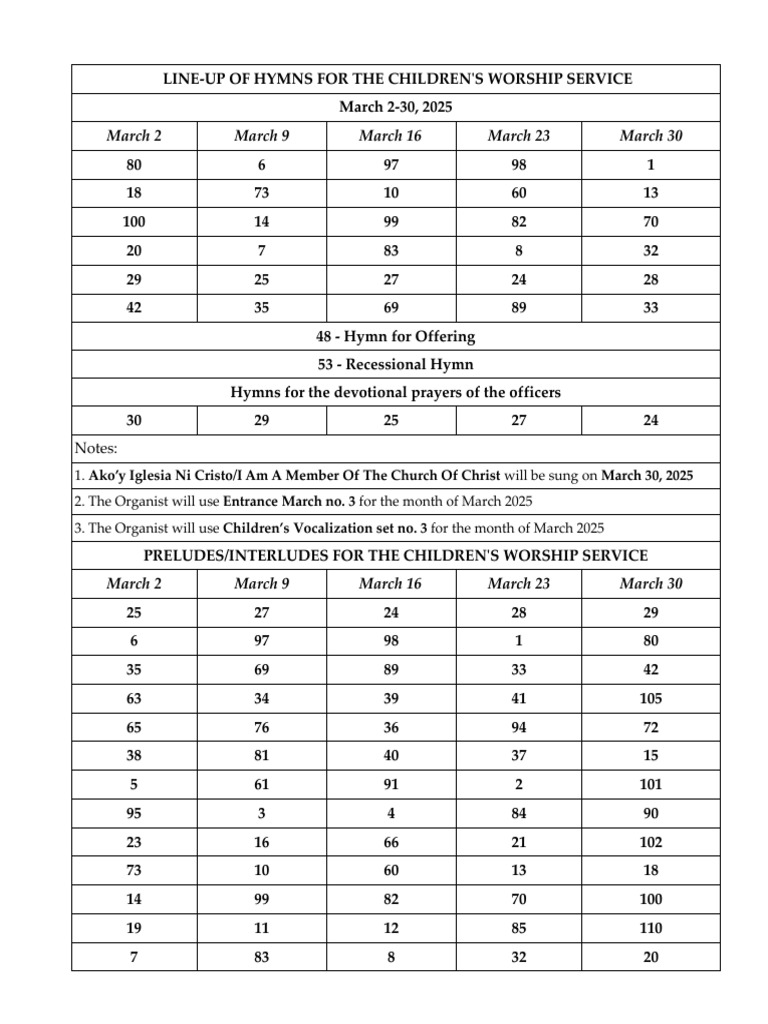 CWS Lineup March2025 With Preludes and Interludes Vocalization 3 | PDF | Hymns | Christian Movements
