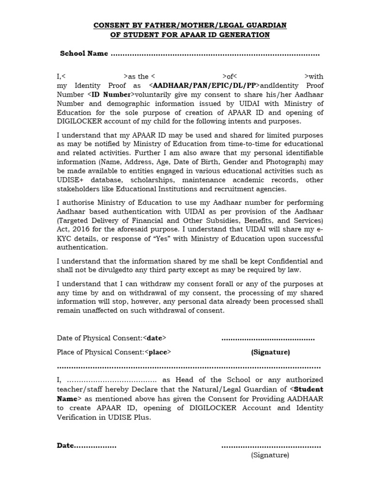 English_Consent_form_APAAR_Modified_Approved 25 09 2024 | PDF | Access ...