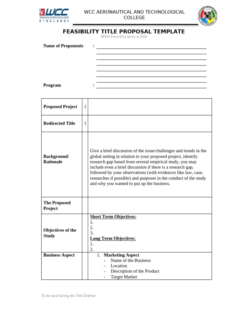 021a Title Proposal Template_Feasibility | PDF