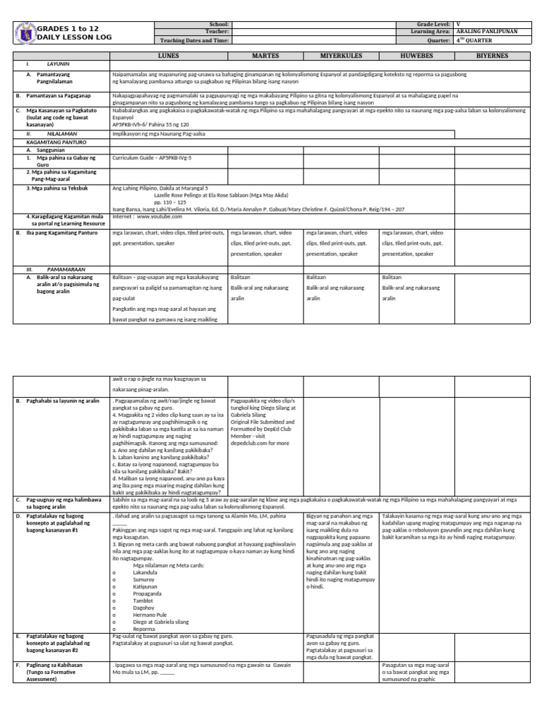 DLL_ARALING PANLIPUNAN 5_Q4_W6 | PDF