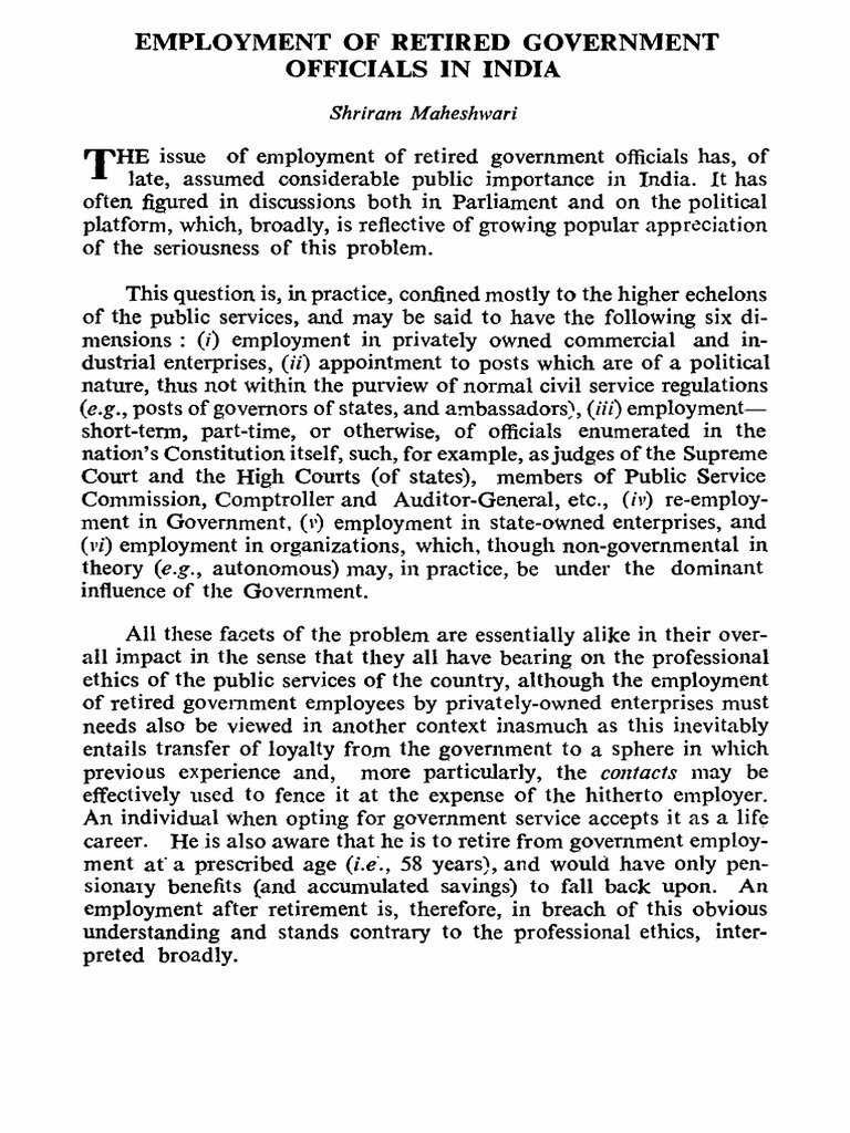 Employment of Retired Officials in India | PDF | Employment | Pension