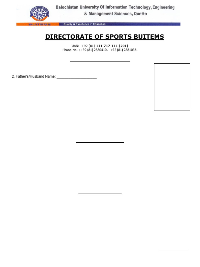 BUITEMS Student Fitness Membership Form | PDF