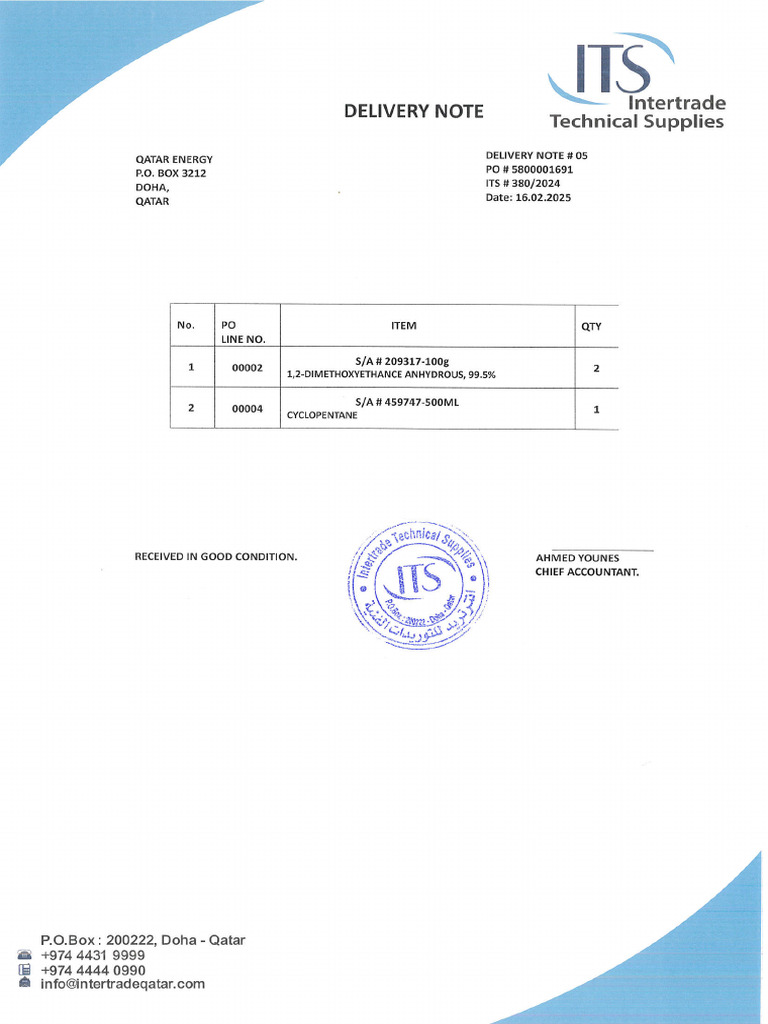 Delivery Note Sigma Items-1-8 | PDF