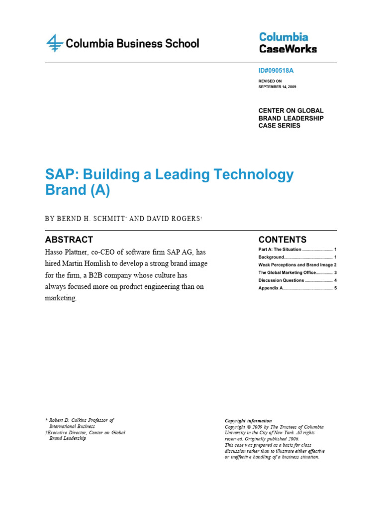 SAP Building A Leading Technology Brand Part A | PDF | Brand | Customer ...
