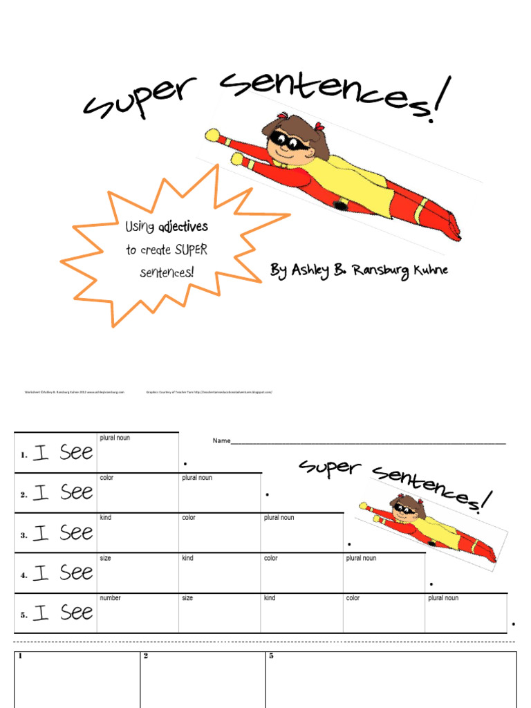 Super Sentences Adjective Worksheet | PDF | Adjective | Noun