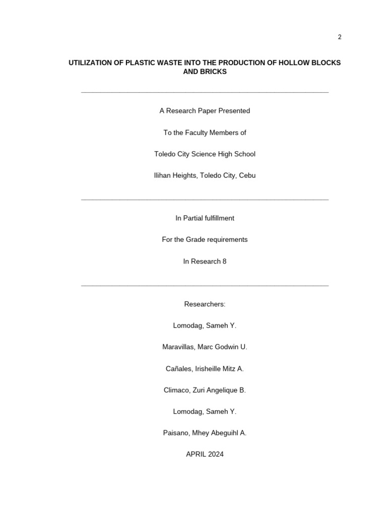 UPWPB - Research Paper - Initial Without Rationale, RRL, References | PDF | Plastic | Recycling