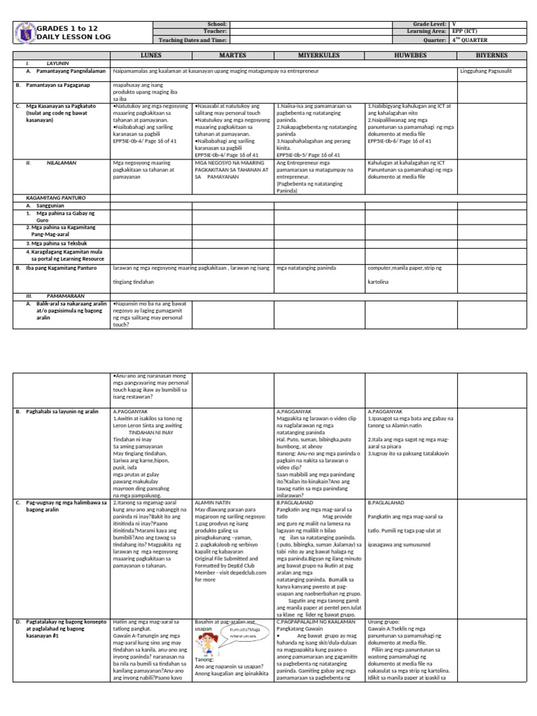 DLL - Epp 5 - Q4 - W2 | PDF