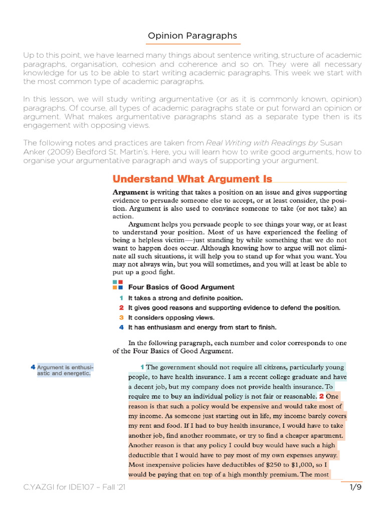 Writing Argumentative Paragraphs | PDF