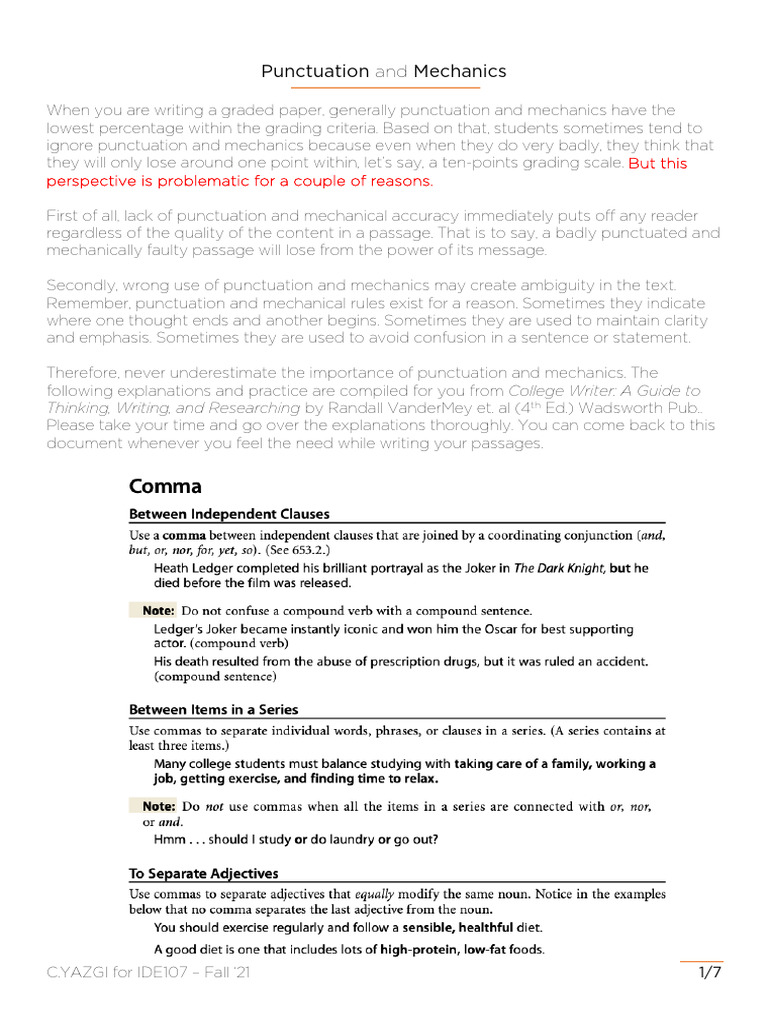 Punctuation and Mechanics | PDF