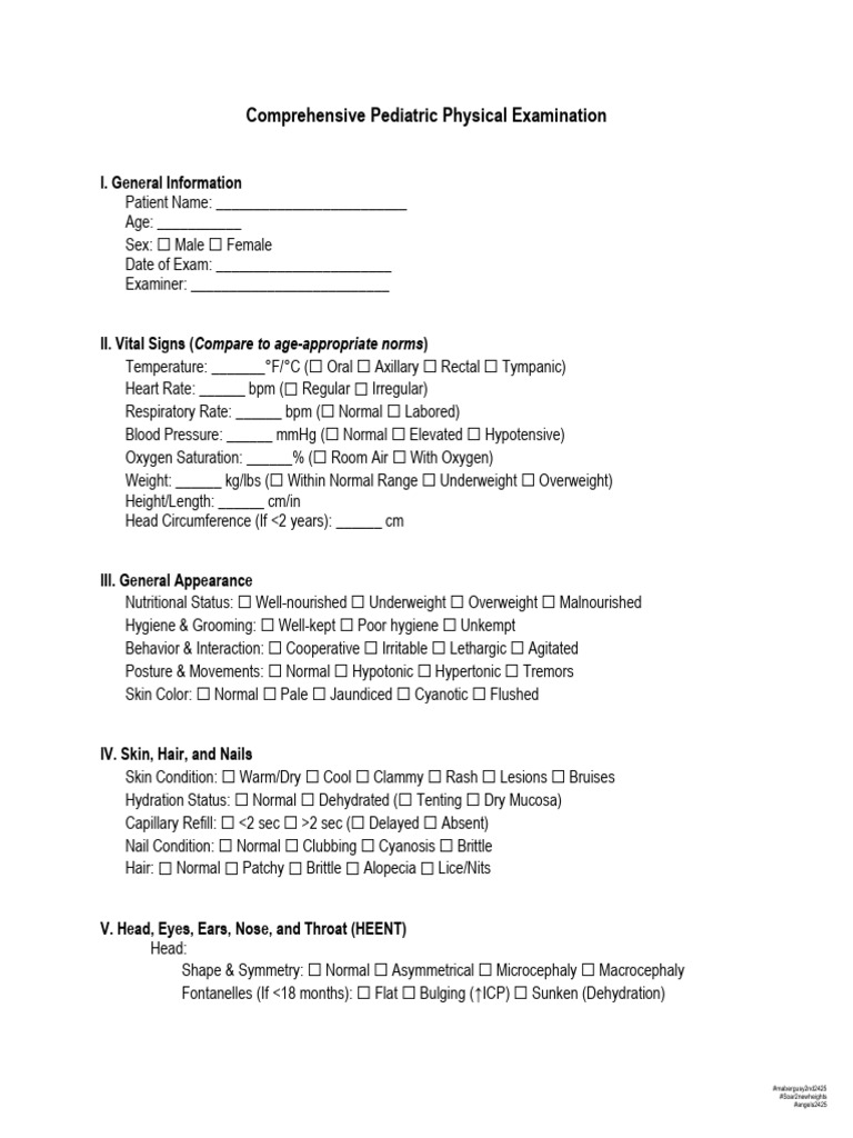Comprehensive Pediatric Physical Examination | PDF | Medical ...
