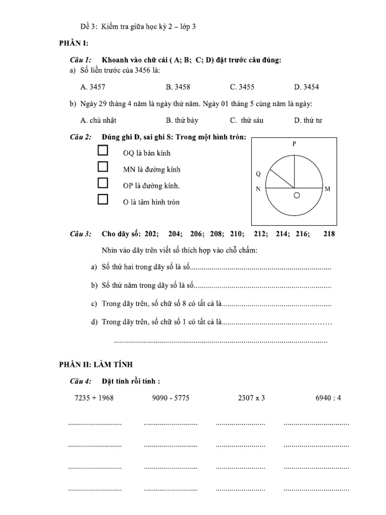 Toán 3 - Đề GK2 1 | PDF