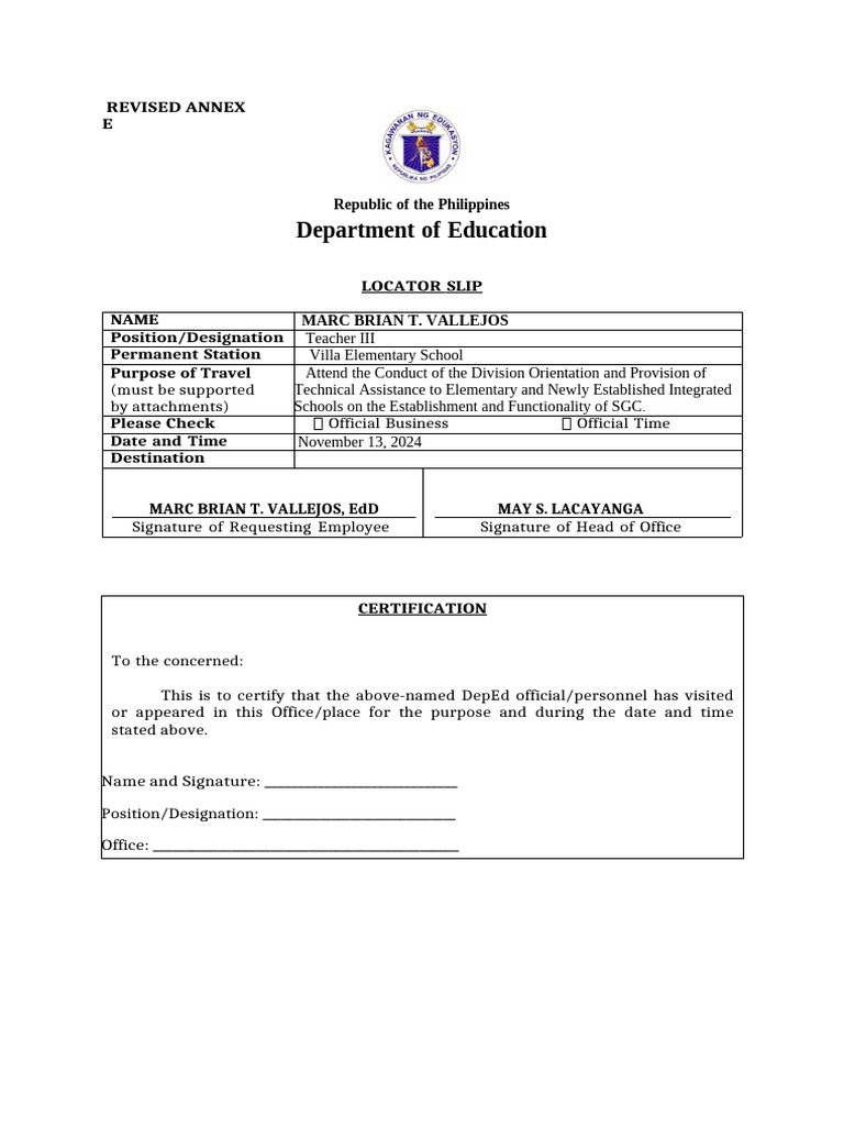 Revised Annex E Locator Slip 1 | PDF