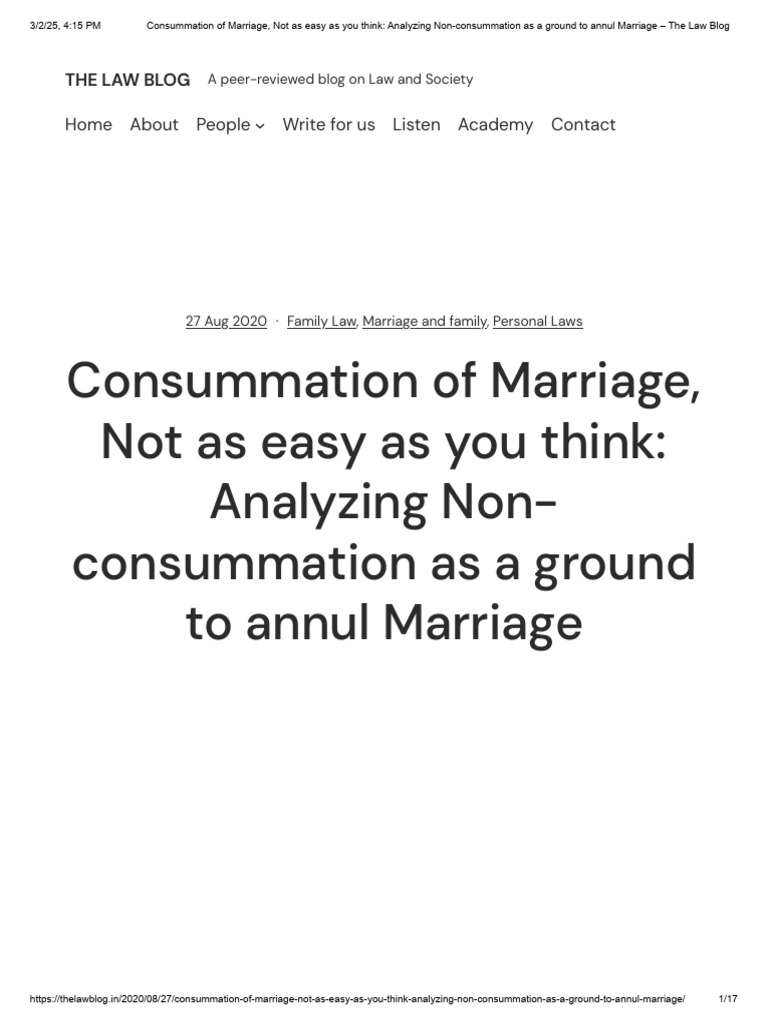 Consummation of Marriage, Not As Easy As You Think - Analyzing Non ...