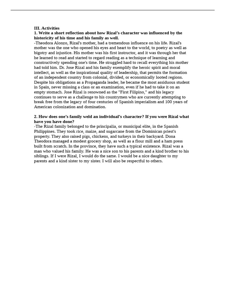 Reflection About How Rizal s Character Was Influenced by the ...