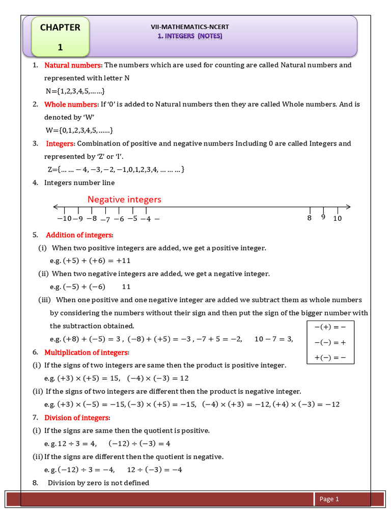 7 TH MATHS NOTES 1 To 13 Lessons | PDF | Mathematical Notation ...