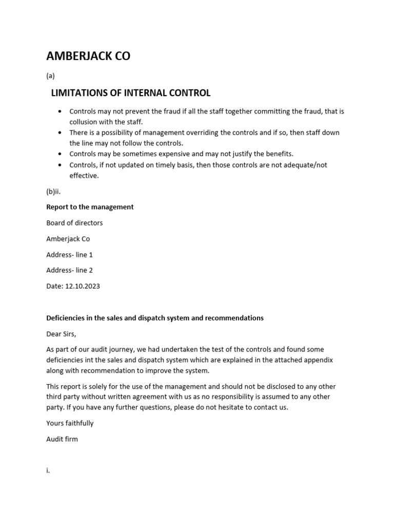 Internal Control Deficiencies Report | PDF | Business