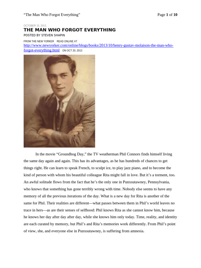The Man Who Forgot Everything(1) | PDF | Amnesia | Cognitive Psychology