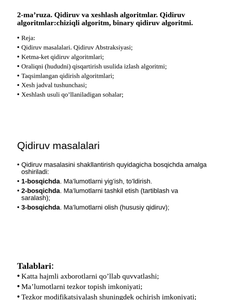 2-Ma’Ruza. Qidiruv Algoritmlari | PDF