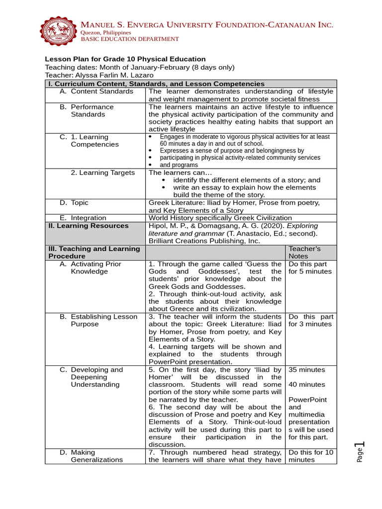 Lesson-Plan-GRADE-10 3rd quarter | PDF | Learning | Essays