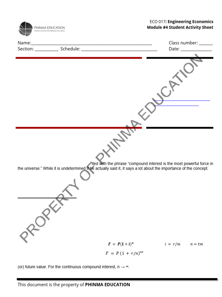 Continuous Compounding in Engineering Economics | PDF | Interest ...