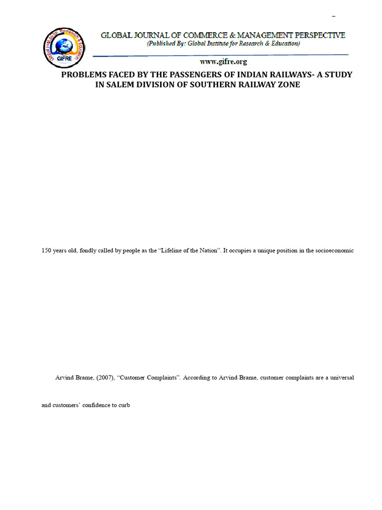 Passenger Issues in Southern Railways | PDF | Rail Transport | Sampling ...